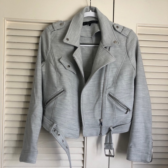 Zara | Jackets & Coats | Zara Trafaluc Grey Knit Motorcycle Jacket ...
